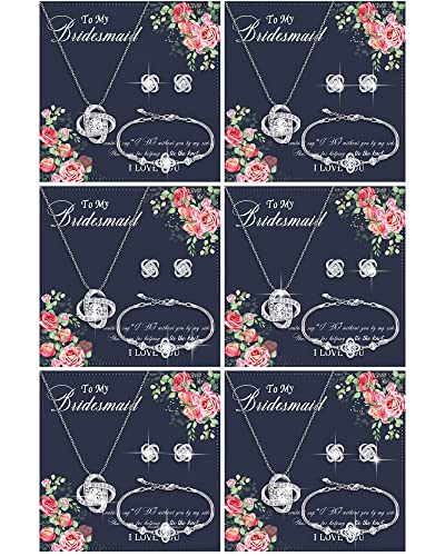 Yinkin 6 Bridesmaid Jewelry Sets for Wedding Will You Be My Bridesmaid Necklace Earrings Bracelet with Card Bridesmaid Proposal Gift (Classic)