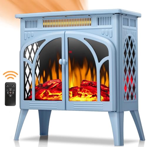 Electric Fireplace Stove Heater,Electric Fireplace, Fireplace Heater with 3D Logs and Realistic Flame,1500w,Blue