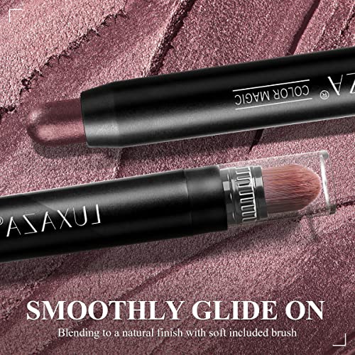 LUXAZA Eye Shadow Stick, Cream Single Makeup with Blending Brush, Eye Brightener Stick, Blush Stick, Eyeliner, Smooth Metallic #75 Ruby Pearl