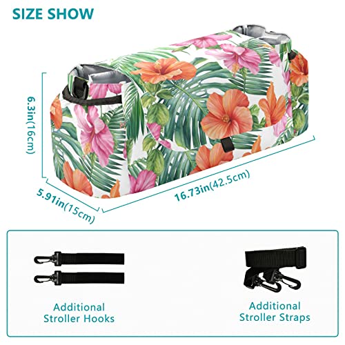Kigai Tropical Palm Flower Baby Stroller Organizer with Cup Holders, Secure Hooks Accessories Adjustable Strap Stroller Bag for Bottle, Diaper, Phone, Toys, Baby Items