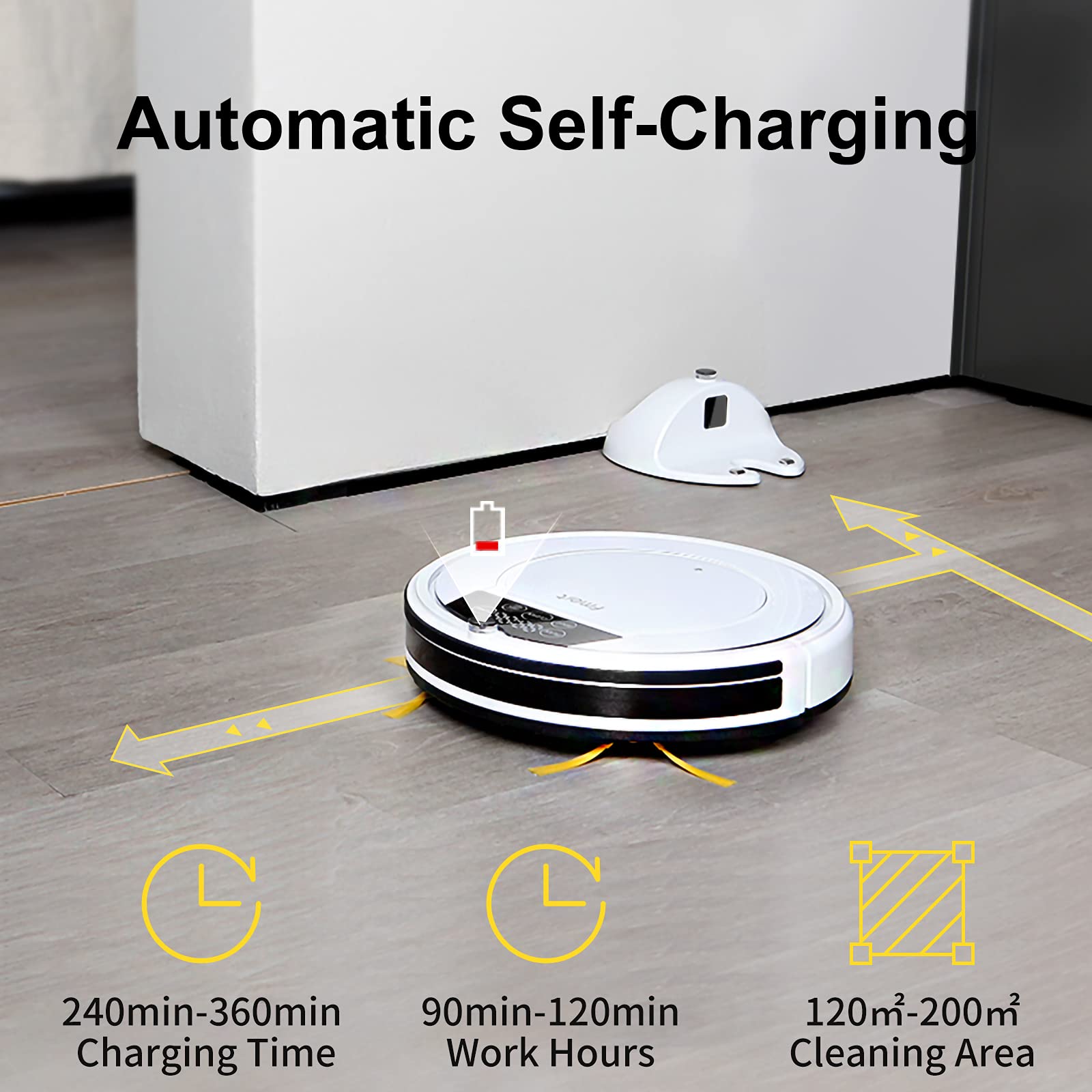 FMART Robotic Vacuums with Mop for Pet Hair, Smart Self-Charging Vacuum Cleaner Robot, for Carpet Hard Floor 2-in-1 2000Pa Mapping Robot Vacuum Cleaner ER550WS
