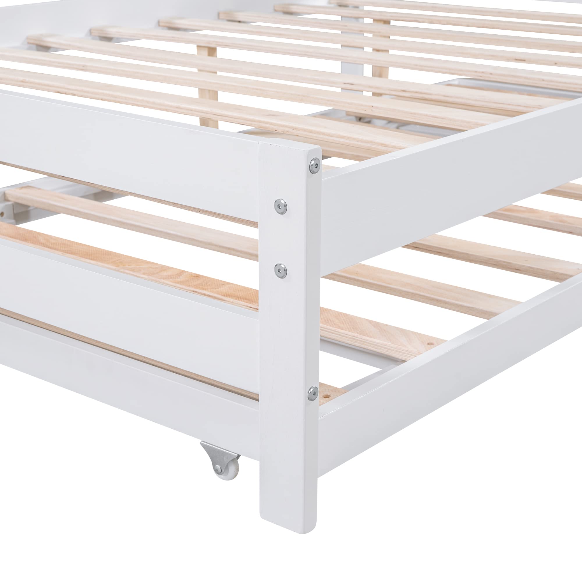 Jintop Full Size Metal Daybed with Twin-Size Trundle and Curved Handle Design,Durable Iron Sofa Bed Frame W/Slats Support,No Box Spring Needed,for Bedroom,Apartment,Guest Room,White