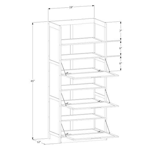 MoNiBloom 7 Tier Shoe Storage Cabinet, Bamboo Narrow Shoes Sneakers Rack Organizer Stand with Pull-Down Doors for 16-20 Pairs Entryway Hallway Living Room, Brown