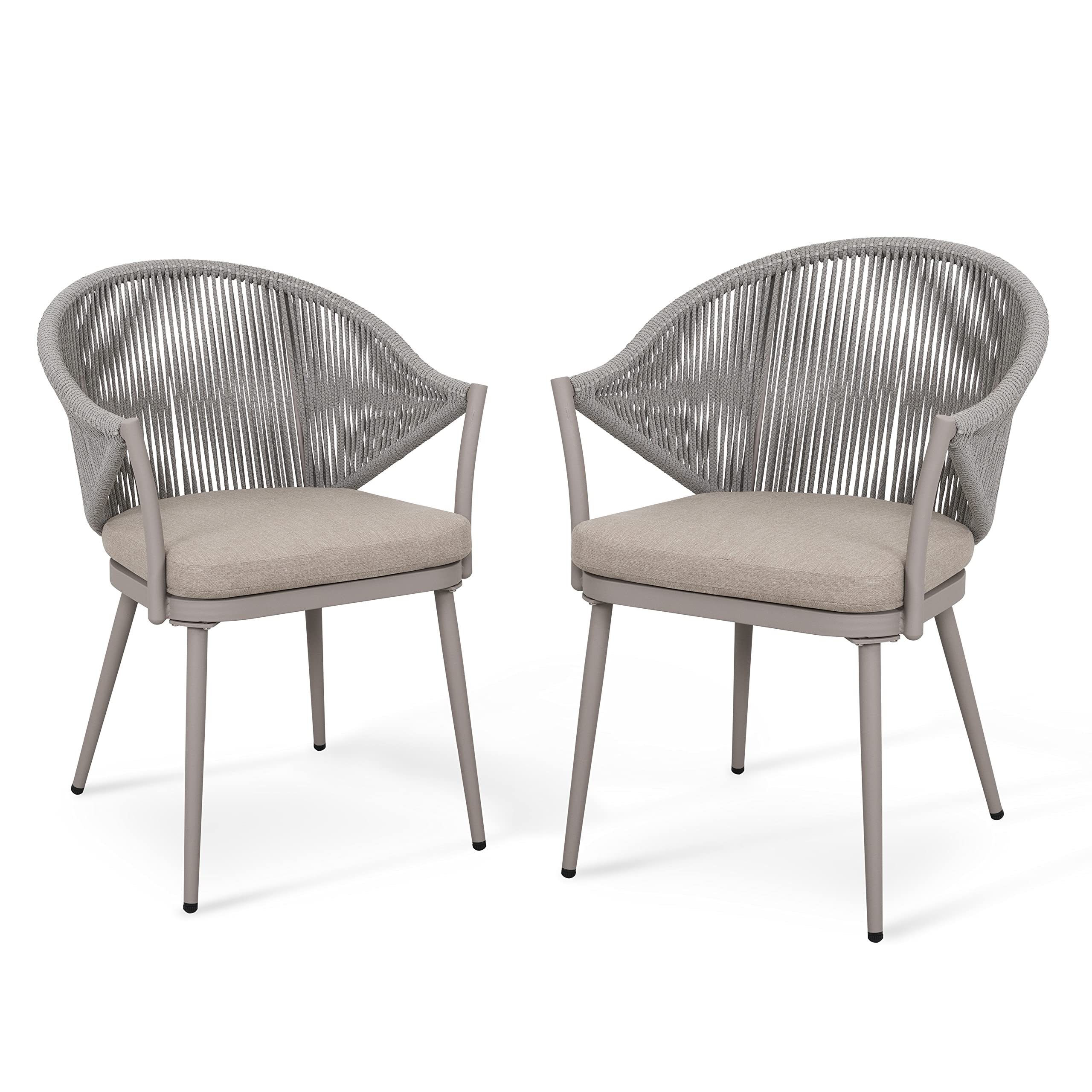 NUU GARDEN Patio Dining Chairs Set of 1, Woven Rope Outdoor Dining Chairs, All-Weather Aluminum Arm Chairs with Cushions for Garden, Deck, Backyard, Balcony, Lawn, Indoor, Beige