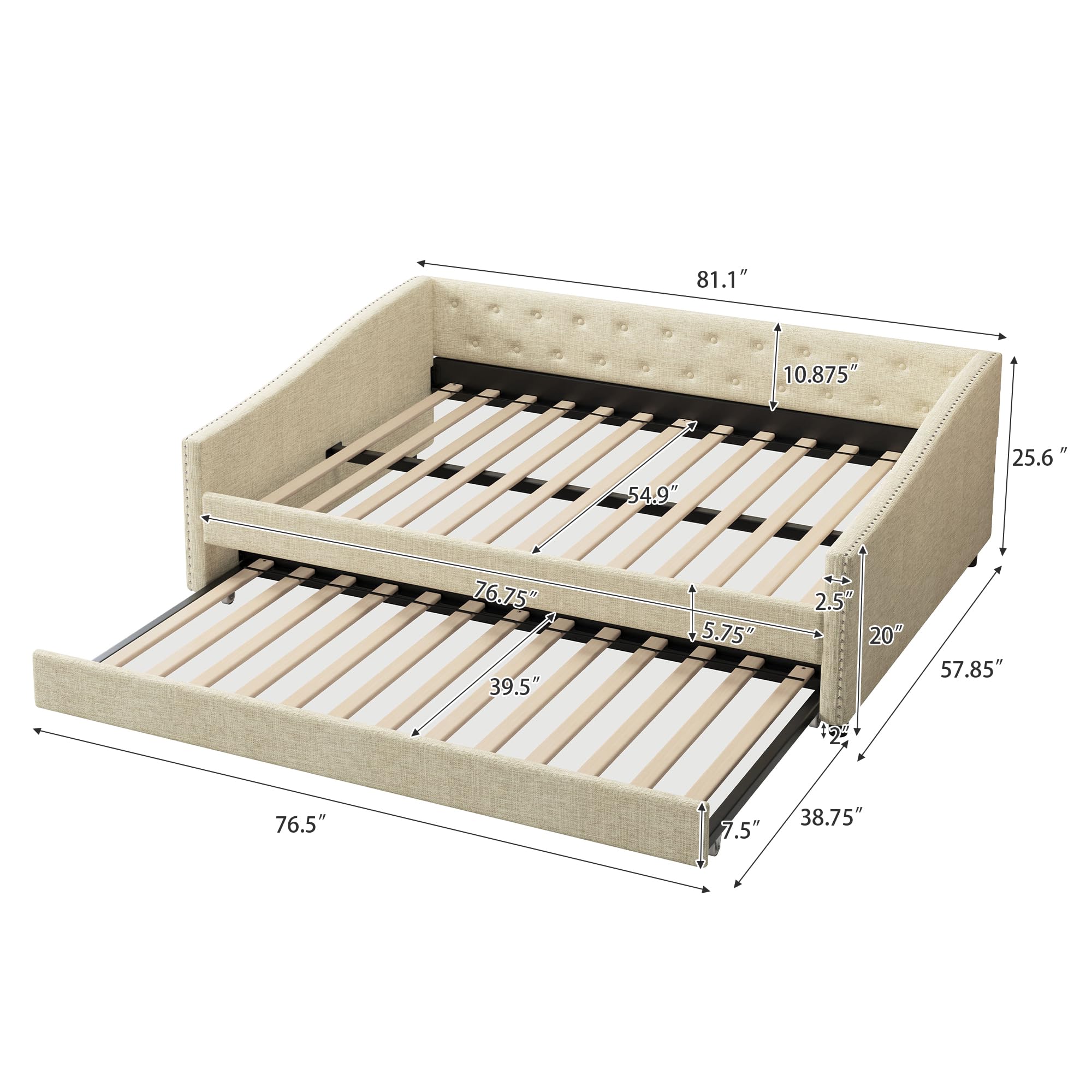 Jintop Full Size Velvet Upholstered Tufted Daybed with 2 Drawers,Modern Wood Bed Frame w/Armrests,Slat Support,No Box Spring Needed,Daybeds for Apartment,Bedroom,Guest Room,Beige