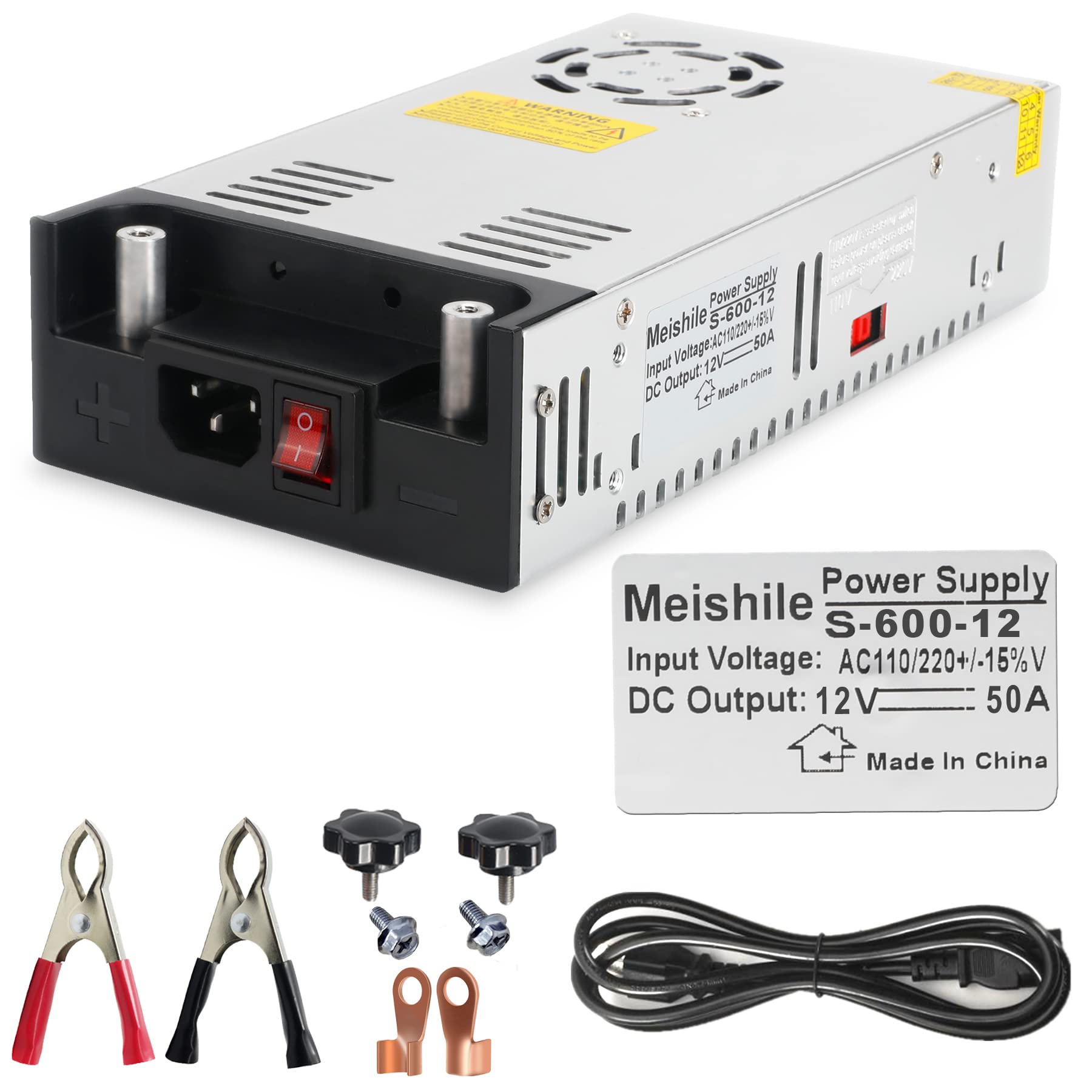 Upgrade 12V 50A 600W DC Switching Power Supply Upgrad Clip PSU AC-DC 12Volt Transformer Converter 0-40/25amps LED Drive Light Lamp Meter Electric Printer Semiconductor Motor Pump Fan SMPS 110V/220V