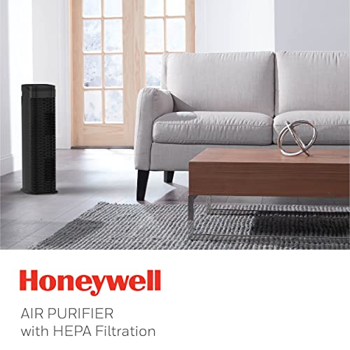 Honeywell AllergenPlus Series Compact HEPA Air Purifier Tower, Allergen Reducer for Large Rooms (200 sq ft), Black - Wildfire/Smoke, Pollen, Pollen, Pet Dander & Dust Air Purifier, HPA175