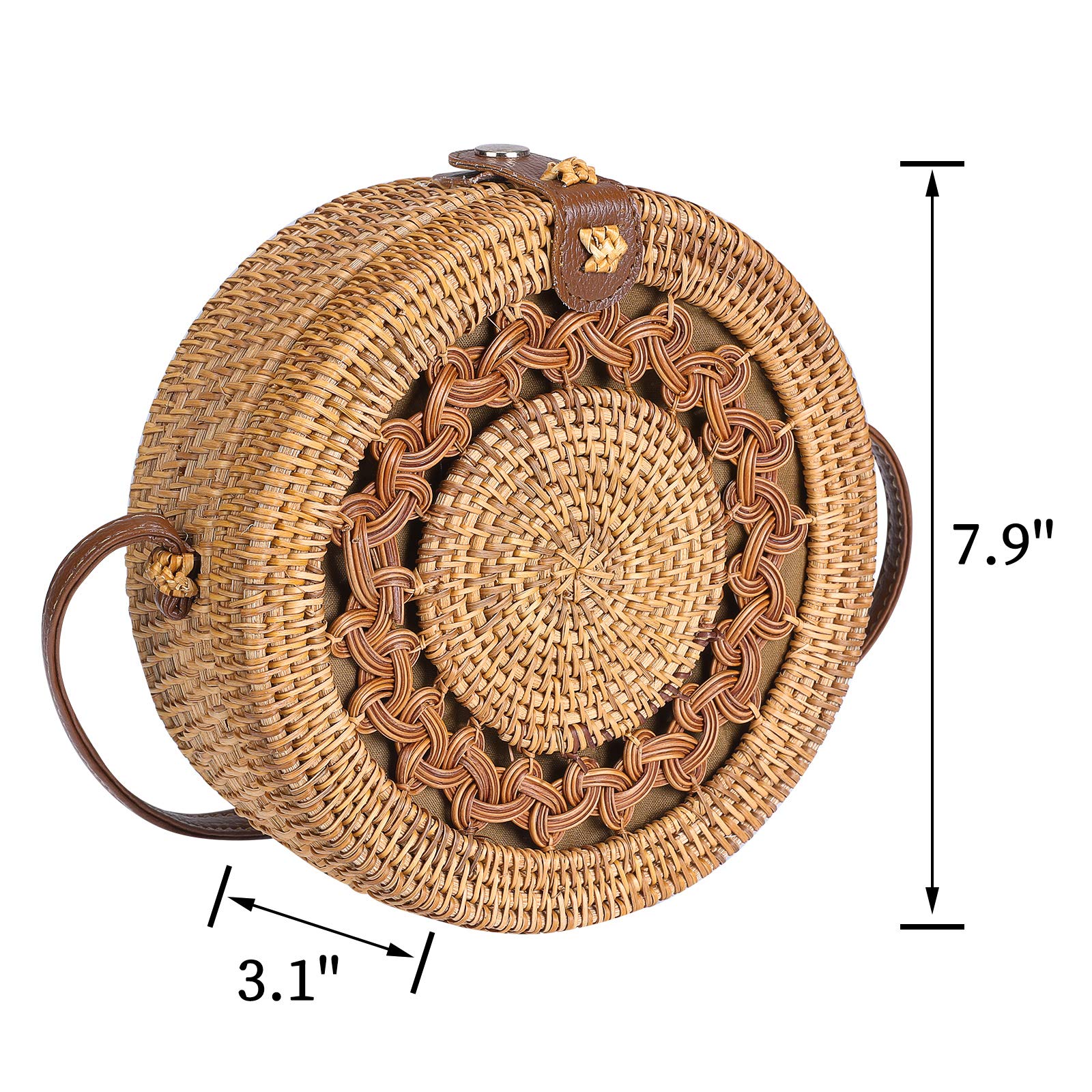 ENMAIN Round Rattan Bag for Women Straw Bag Handwoven Beach Bohemian Shoulder Purse