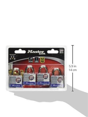 Master Lock 3008D Outdoor Padlock with Key, Pack of 4 Keyed-Alike Silver 1-1/2 Inch