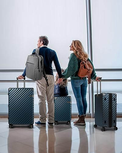 PC 3 Piece Luggage Sets with Spinner Wheels - Expandable Hard Suitcases with Wheels - Travel Luggage TSA Approve (Blue Suitcase)
