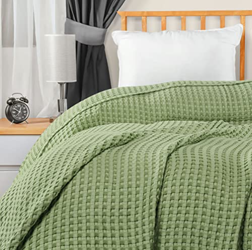 Utopia Bedding Cotton Waffle Blanket 300 GSM (Sage Green - 90x108 Inches) Soft Lightweight Breathable Bed Blanket King Size Layering Any Bed for All Season