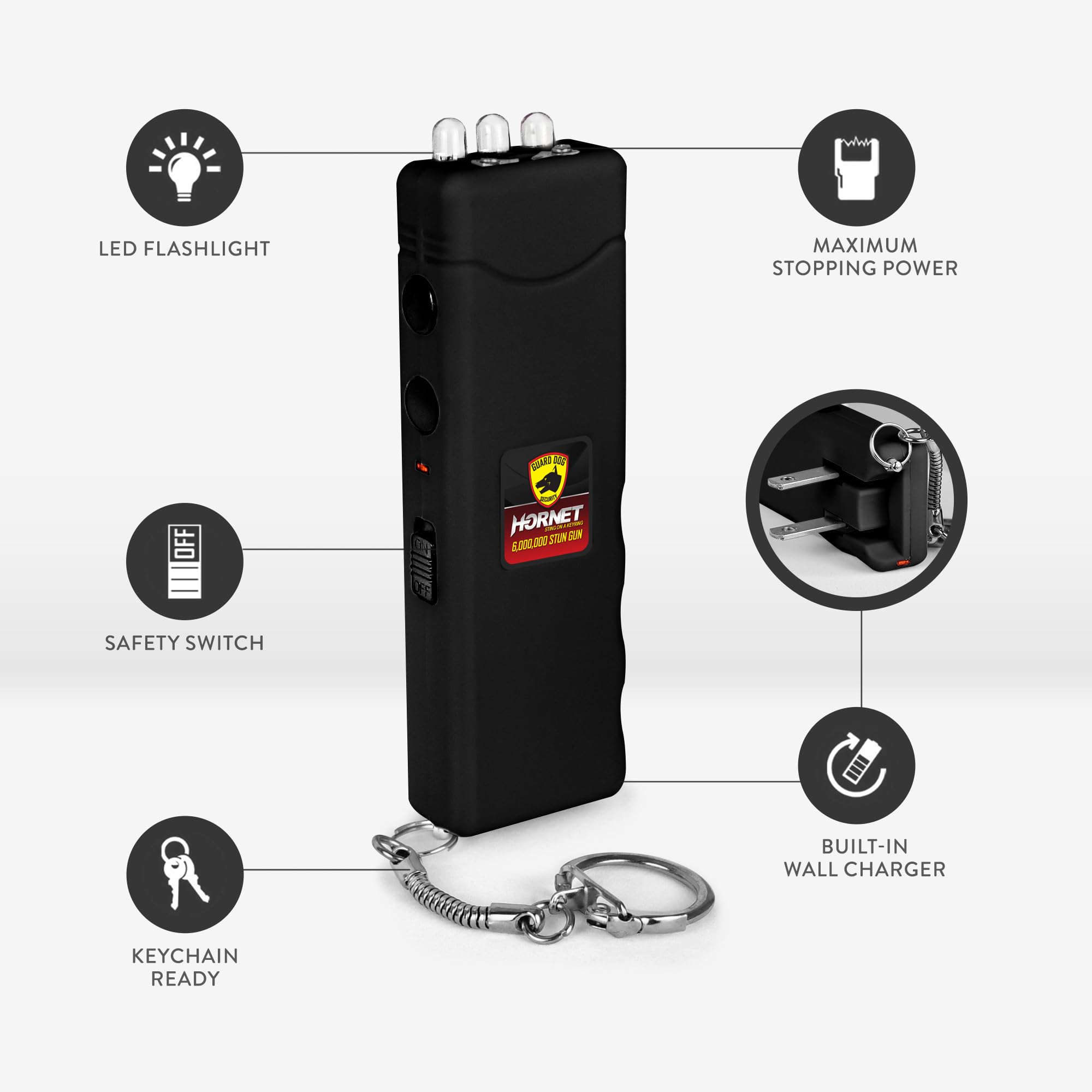 Guard Dog Hornet Micro Stun Gun Keychain - with LED Flashlight, Safety Switch, and Powerful Shock, Heavy Duty Keychain Stun Gun with Bright Flashlight, Built-in Charger, Women Self Defense - Blue