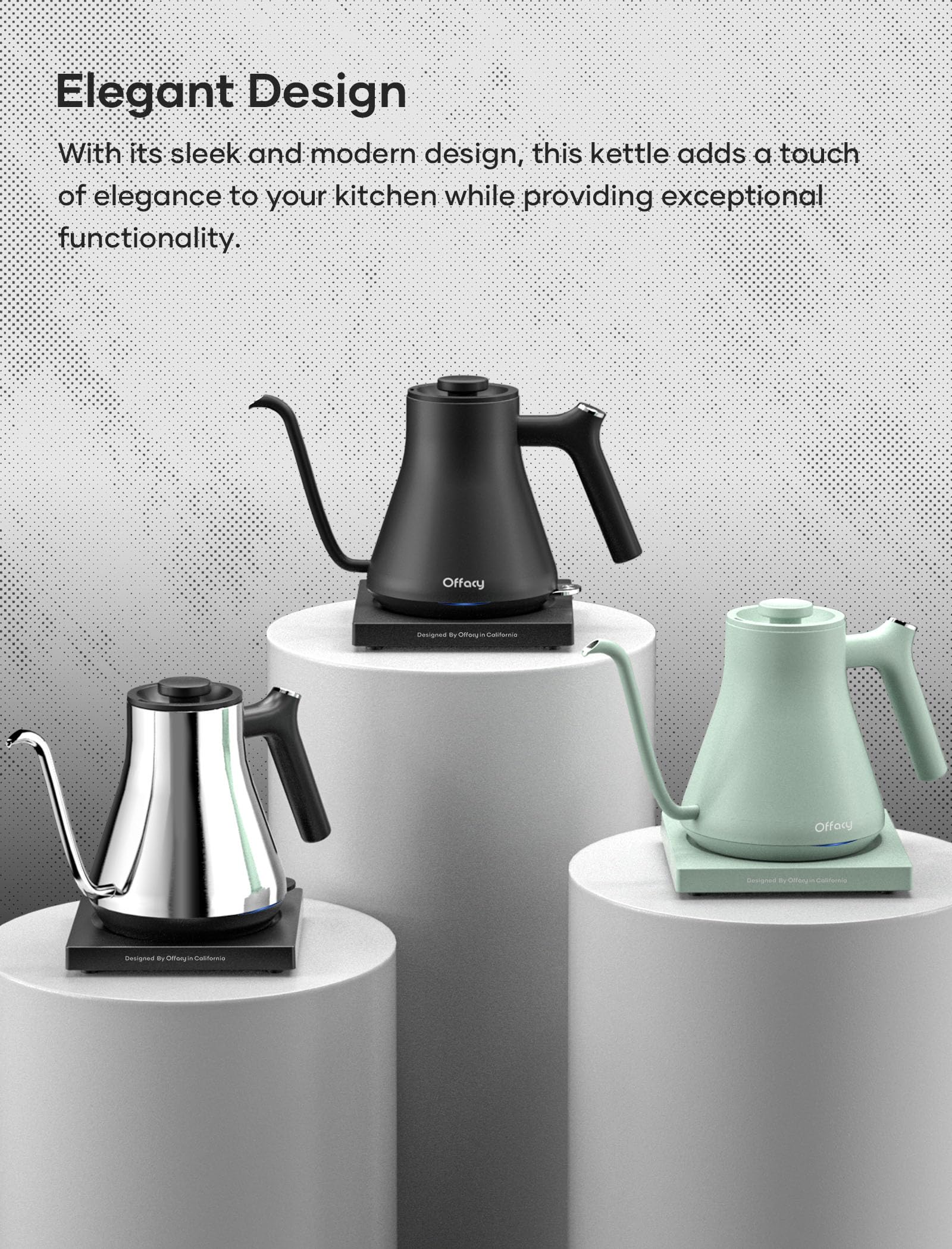 Gooseneck Electric Kettle, Offacy Gooseneck Kettle with 100% Food Grade 304 Stainless Steel, Pour Over Kettle & Coffee Kettle, Tea Kettle 1200 Watt Quick Heating, 0.9L, Stainless Steel