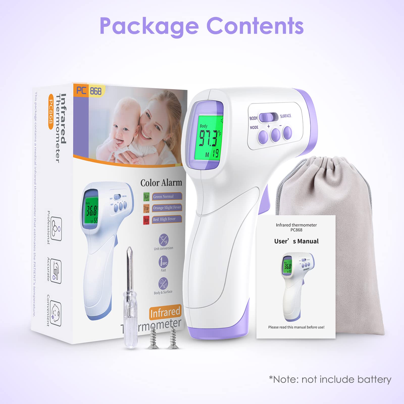IDOIT Forehead Thermometer for Adults Kids Baby, Infrared Touchless Temperature Gun with Instant Accurate Reading, Fever Alarm 3 in 1 Modes for Face Ear Body and Object Surface