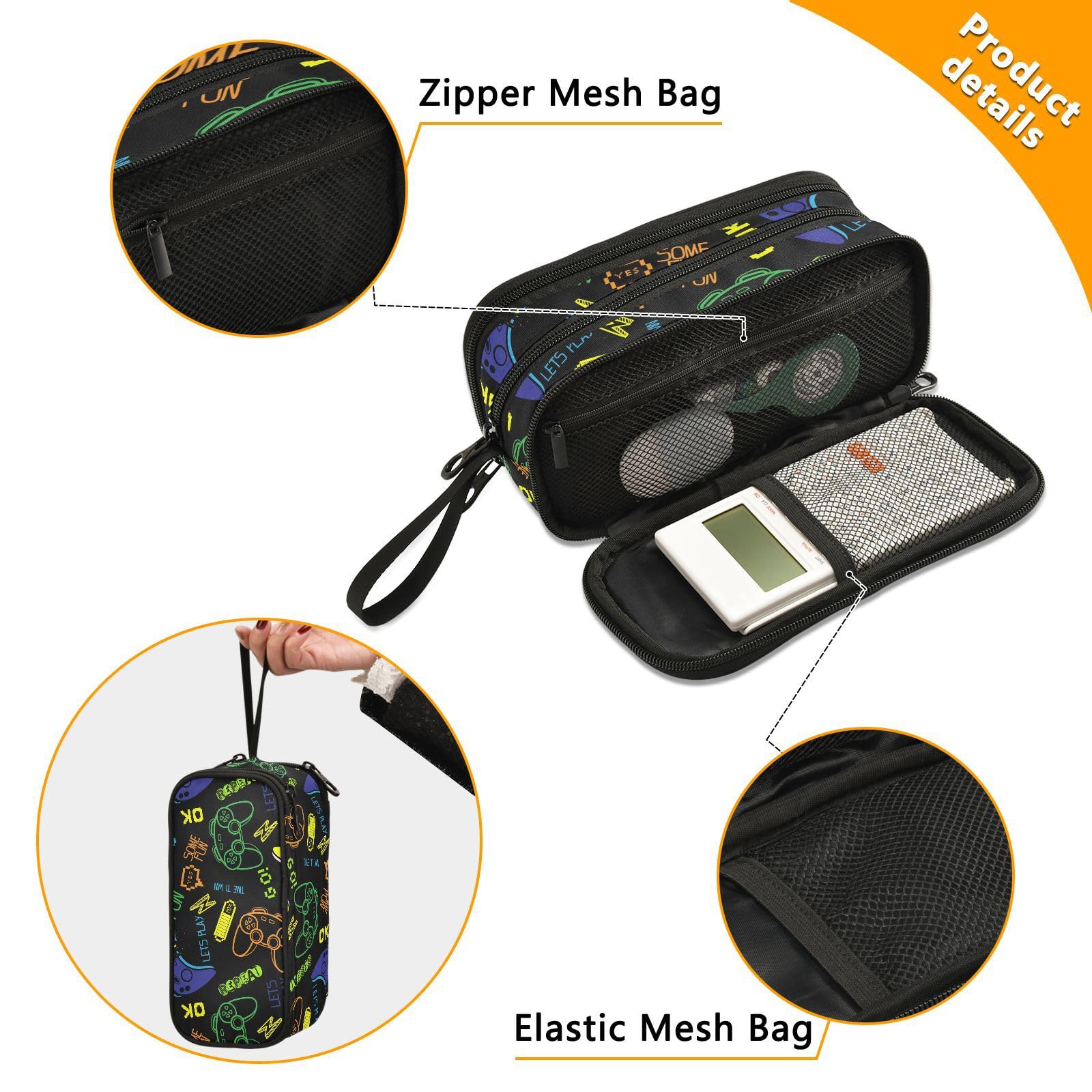 Joysticks Video Game Custom Large Capacity Pen Pencil Case Pouch for Adults Kids Personalized Durable Stationery Bag with Sturdy Zipper & 3 Compartments Pencil Box for Student Teen College Office