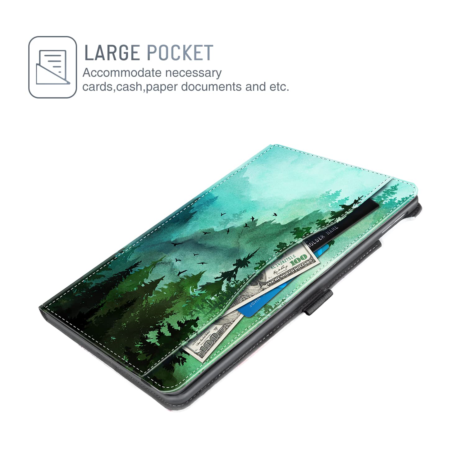 iPad 9th Generation Case, iPad 10.2 Case for iPad 9th/8th/7th Generation, 10.2 Inch iPad Case Girls Women, iPad 9th Gen Multi Viewing Case with Hand Strap/Pocket, [Built in Pencil Holder], Forest