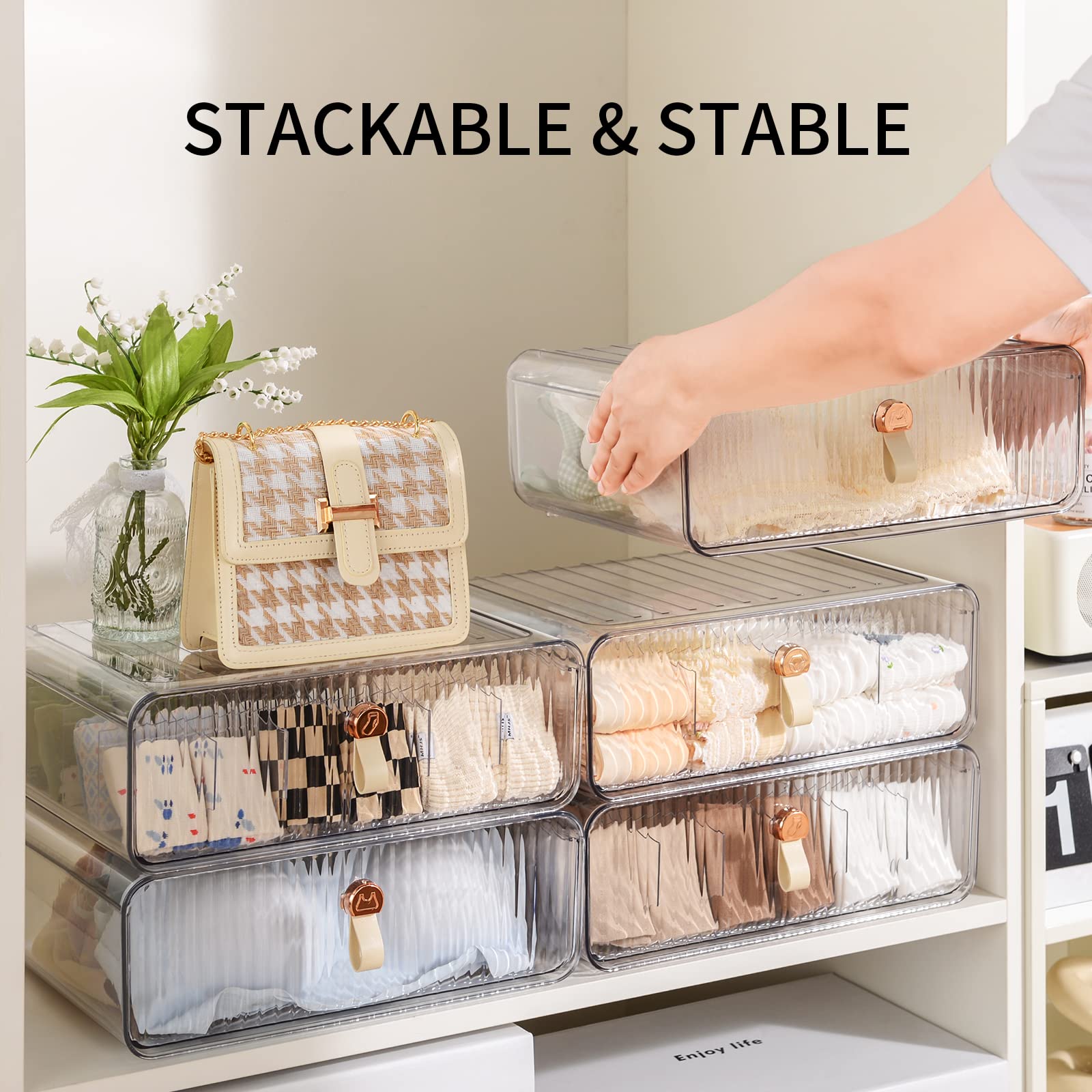 MSHOMELY Underwear Organizer, Socks Bra Underwear Drawer Organizer Dividers for Closet, 24 Cell Stackable Dresser Closet Organizer and Storage Bins for Clothing, Baby Clothes, Bra, Ties, Scarf