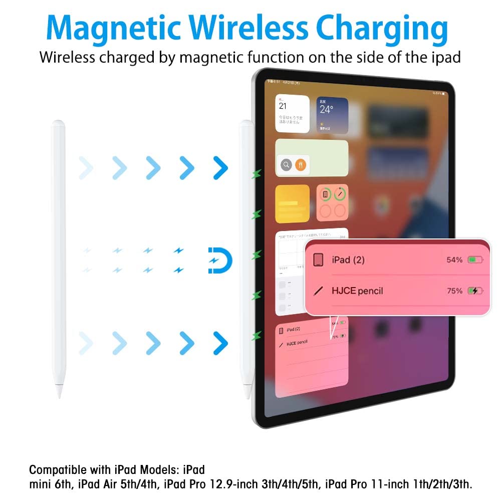 iPad Pencil 2nd Generation with Wireless Charging for ipad with Palm Rejection,Active Stylus Pen Compatible with (2018-2022) Apple iPad Pro11/12.9 Inch,iPad Air 3/4,iPad 6/7/8,iPad Mini 5/6