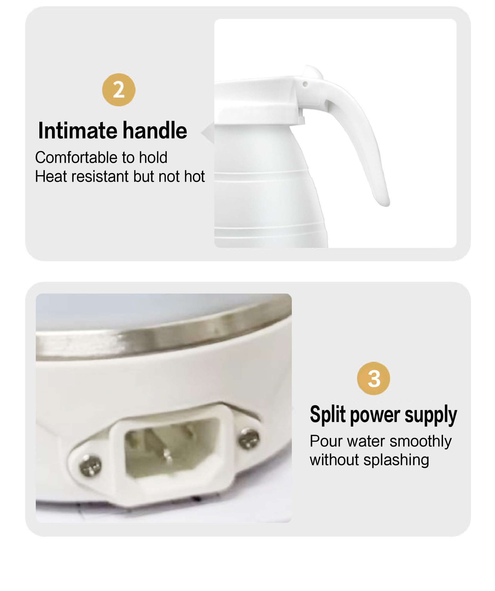 Electric Kettle,Collapsible Food Grade Silicone Small Portable Kettle,Temperature Adjustable,Travel Foldable Kettle,Boiling water for Tea Coffee,Boil Dry Protection (600ml,110V,600W,US Plug) (White)