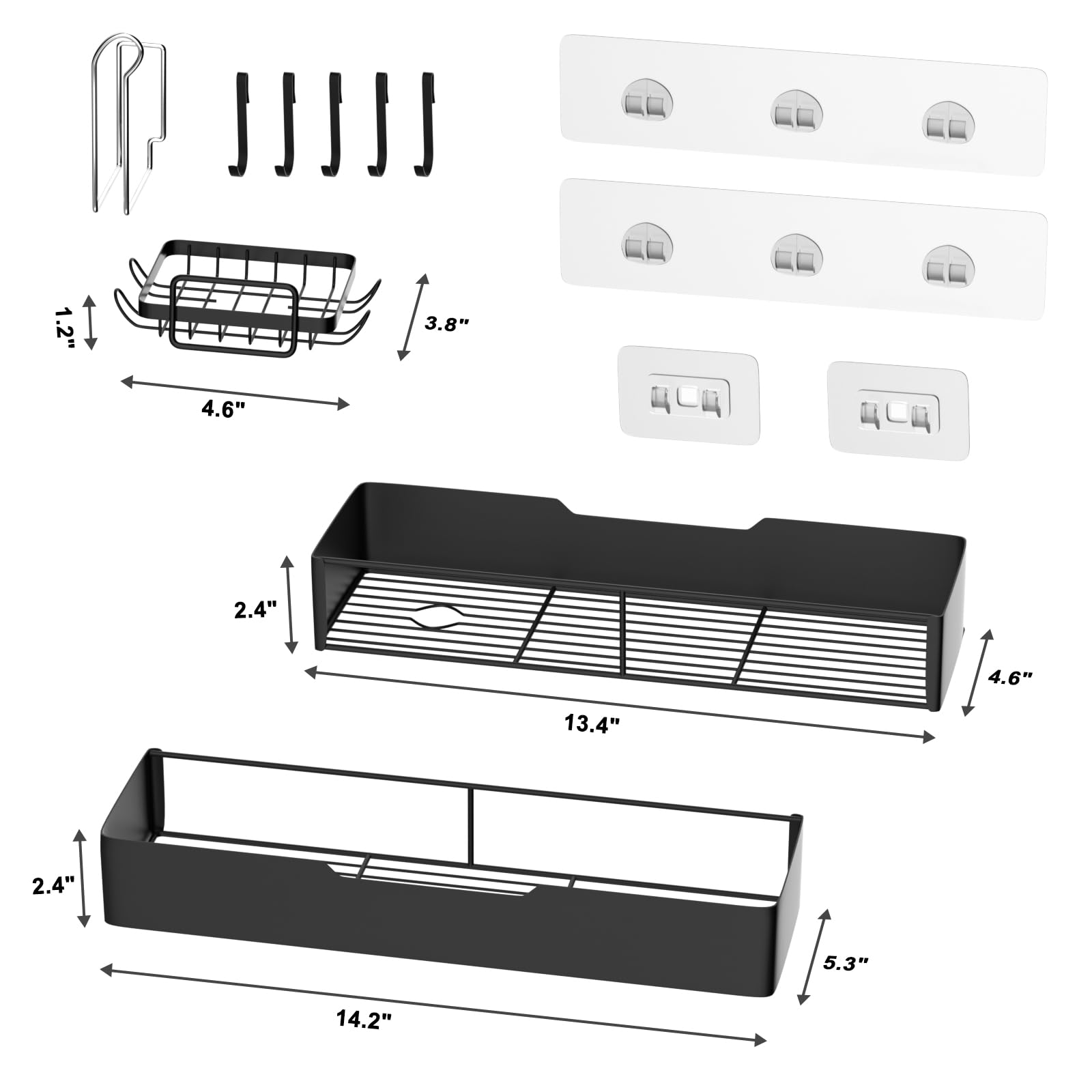 Shower Caddy Organizer Rack Bathroom Shelves and Storage Adhesive No Drilling for Shampoo with Soap Holder with 6 Removable Hooks (2 Pack)