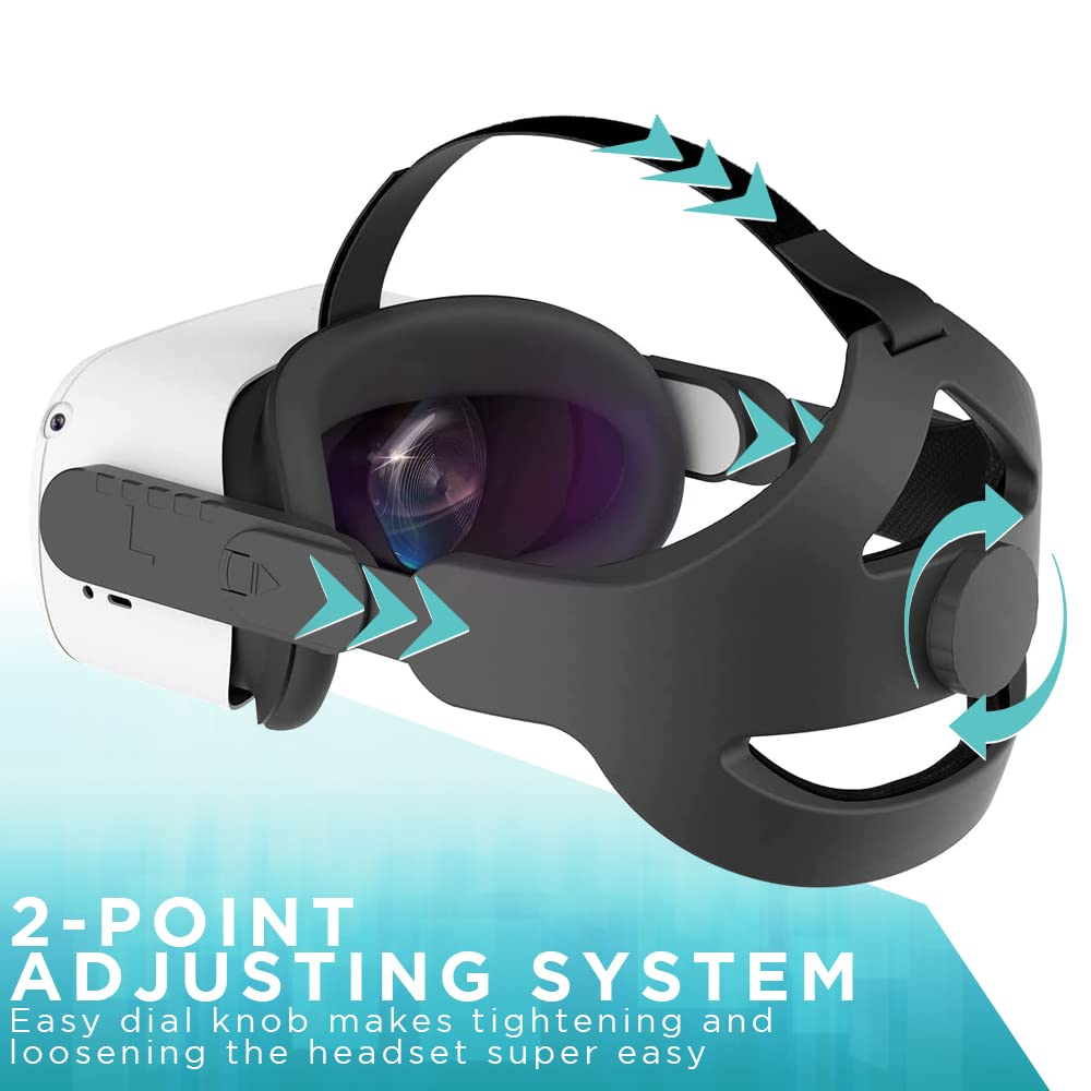 Group Vertical VR Head Strap - Adjustable Straps Compatible with Oculus Quest 2-2-Point System With Dial Knob, Comfortable & Soft Padded Head Rest - Gaming Accessories For Kids & Adults - Black