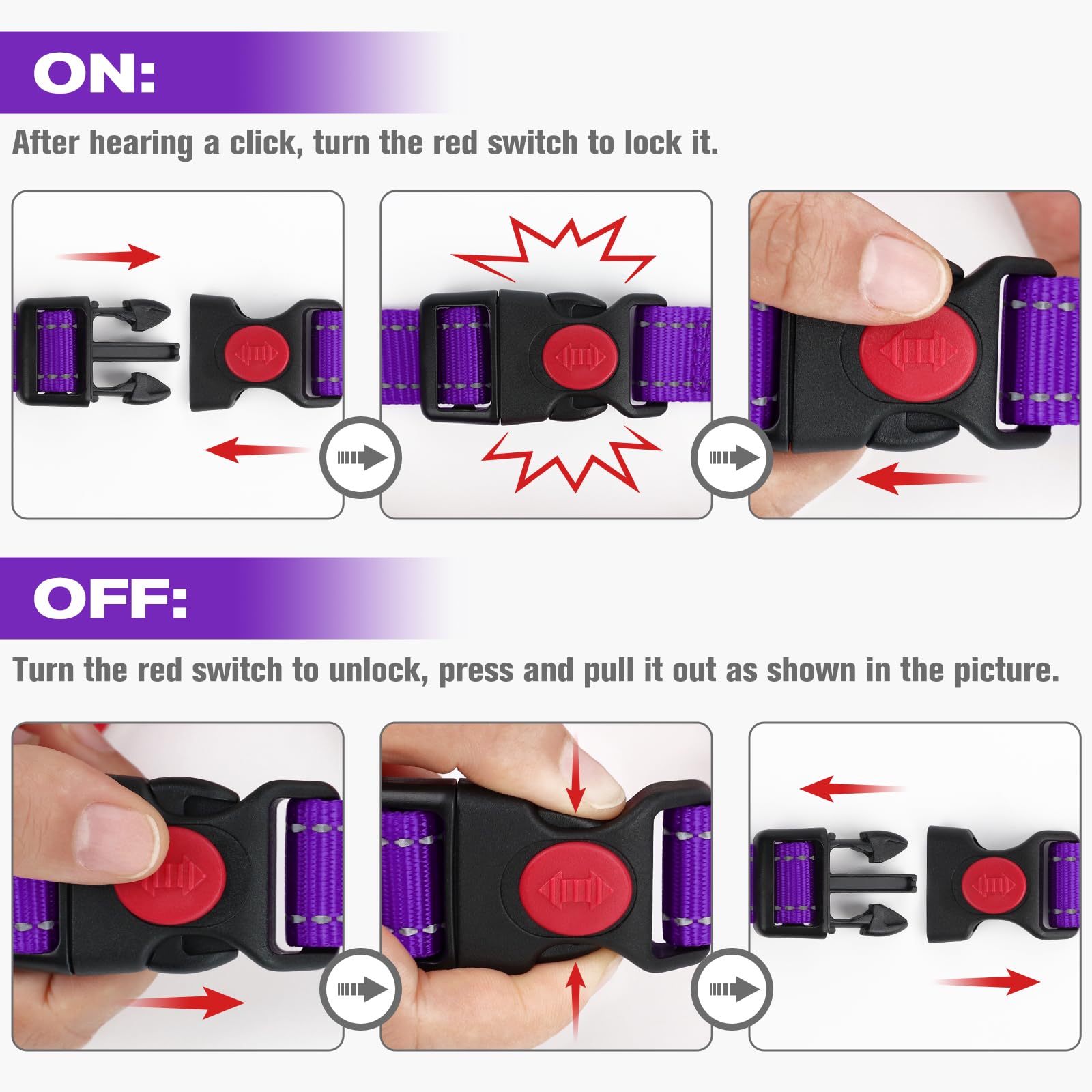 Joytale Martingale Collar for Dogs, Reflective Heavy Duty Dog Collar for Safety, Quick Release Buckle, Adjustable Nylon Collars for Medium Dogs Walking Training, Purple,M