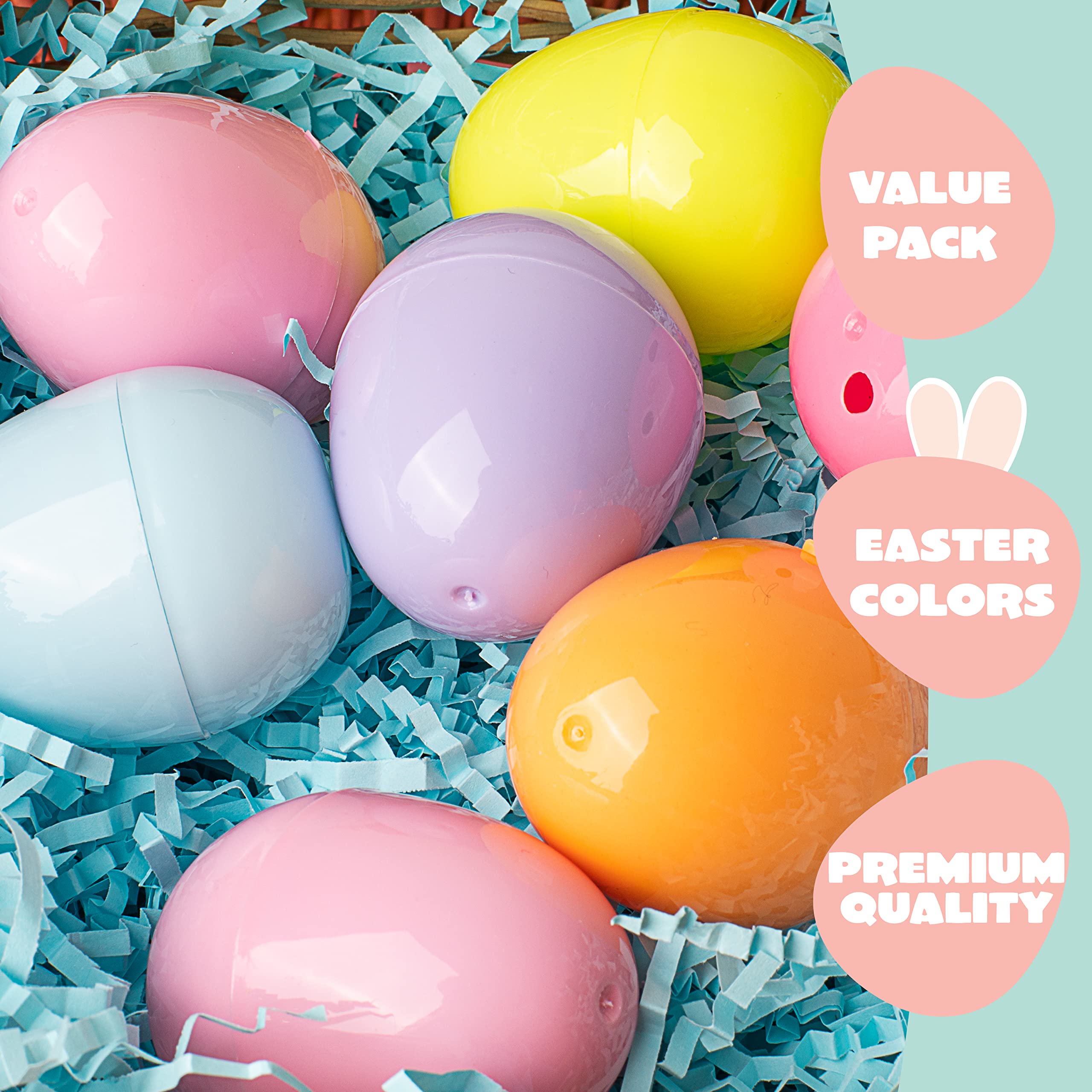 JOYIN 144PCS 2.3" Pastel Easter Eggs, Empty Easter Eggs Fillable, Colorful Bright Plastic Eggs Bulks for Easter Hunt, Filling Treats, Party Favor, Easter Basket Stuffers, Classroom Prize Supplies