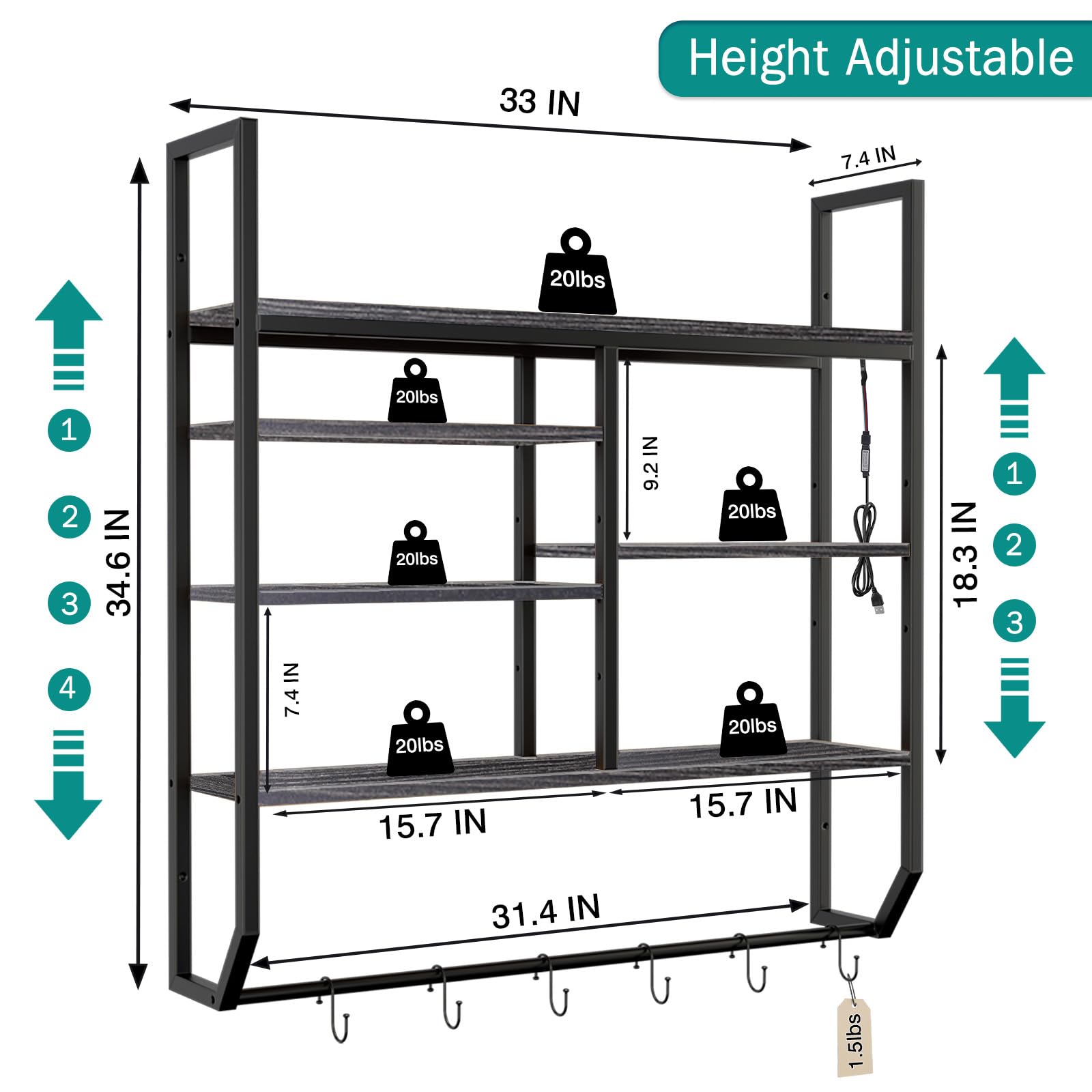 Joyvilla Gaming Floating Shelves with Lights, Led Shelves with Adjustable Shelf, Wall Display Shelves for Gaming Room Decor, Kitchen,Bathroom, Office, Floating Bar Shelves, Gray