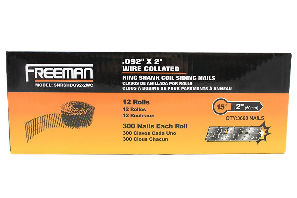 Freeman SNRSHDG92-2WC 15 Degree 2" Wire Collated Galvanized Ring Shank Coil Siding Nails (3600 Count)