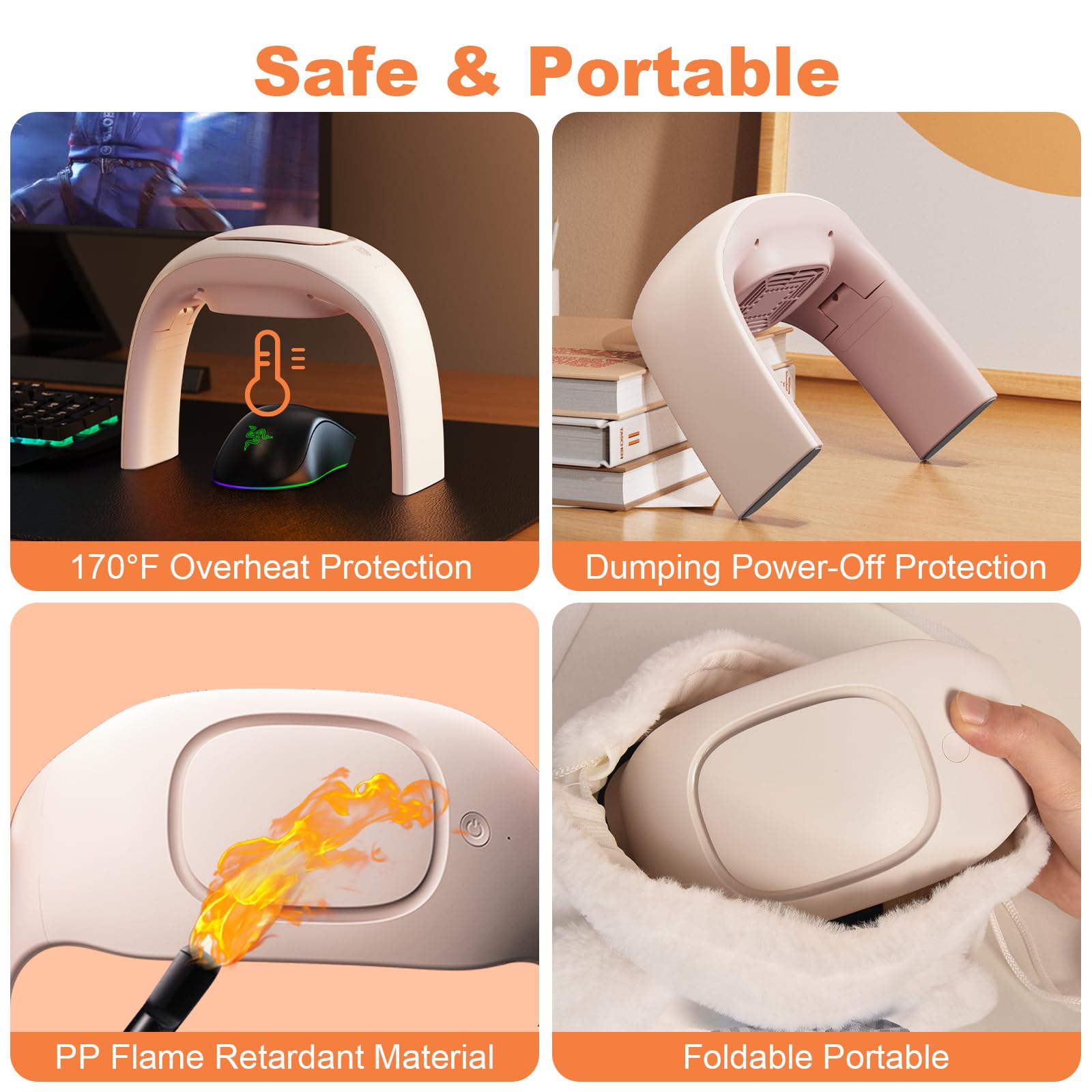 Space Heaters for Indoor Use, Foldable Heated Mouse Pad Hand Warmer, Portable Electric Small Desk Heater for Office, Ceramic Energy Efficient Heater with Thermostat, Christmas Gifts (Beige)