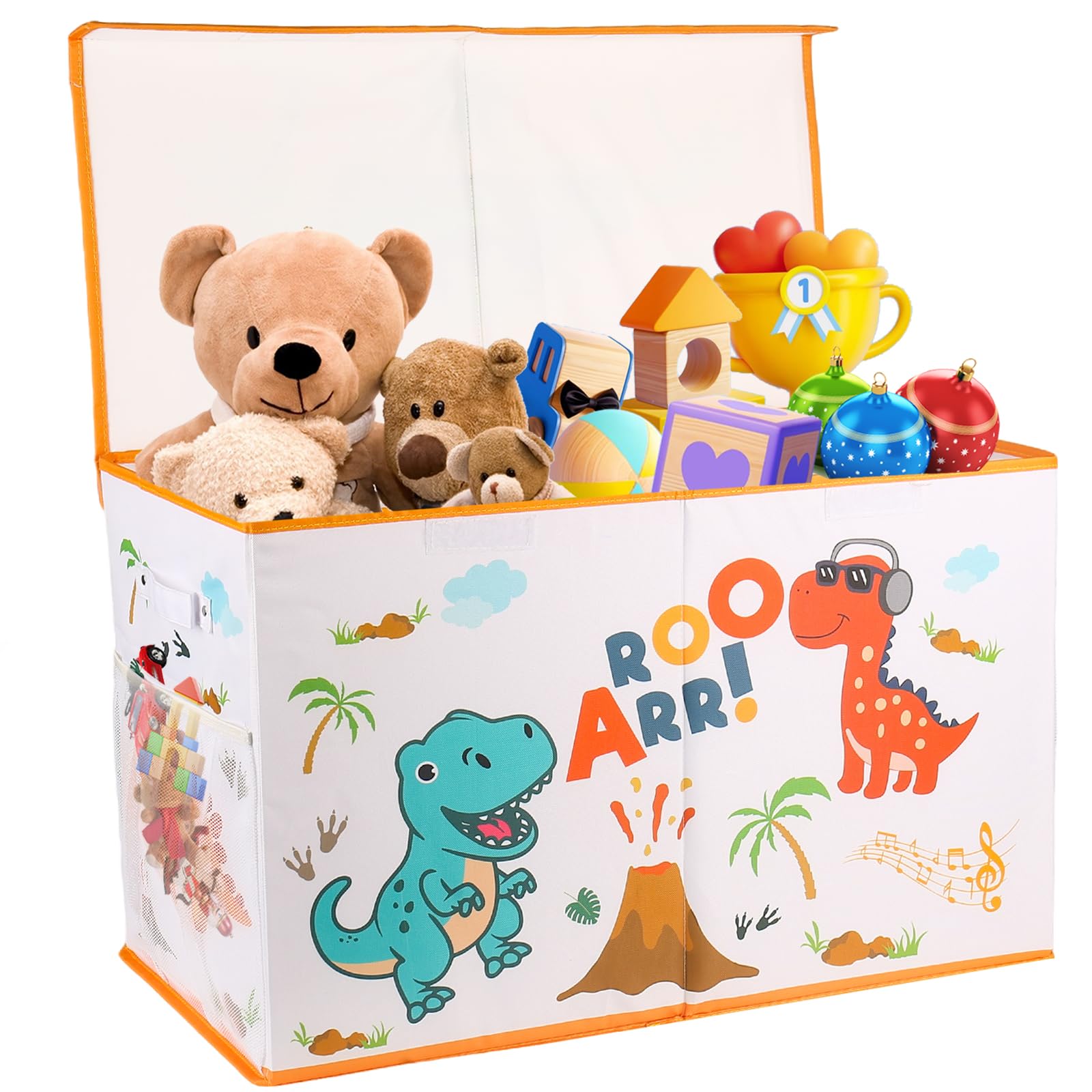 Large Toy Box Chest, Collapsible Sturdy Toy Storage Organizer for Kids, Boys, Girls, 25"x13"x16" Toy Chest Storage Bins with Lids Toy Bins Baskets Boxes for Living Room, Playroom, Nursery, White