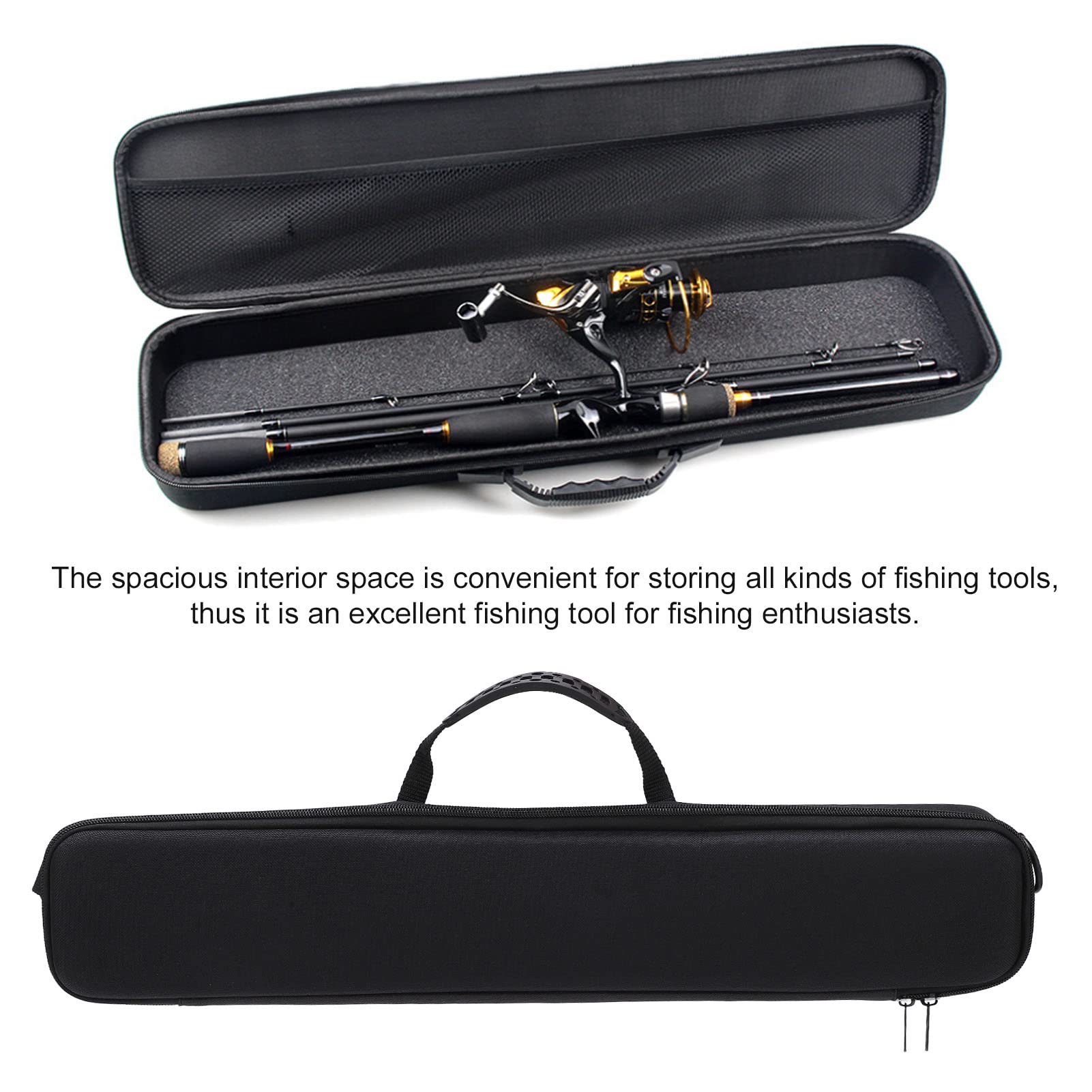 Hard Shell Rod Holder Bag, Anti‑Shock Fishing Rod Bag Large Space Double Zipper for Fishing Tools