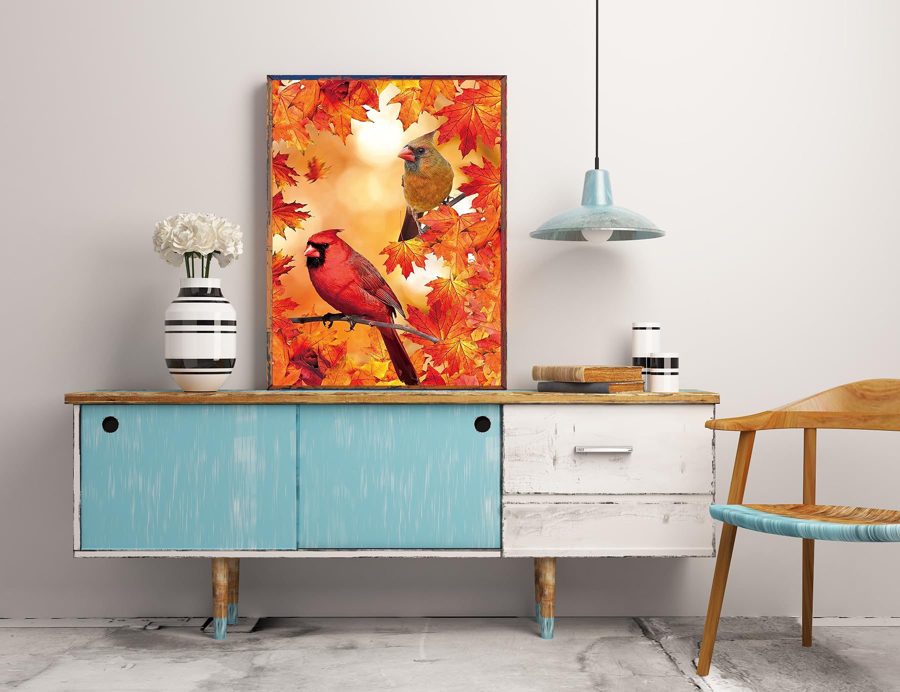 Fall Birds Diamond Painting Kits for Adults, Cardinal 5D Diamond Art Kits, DIY Maple Leaves Paint with Diamonds Kit, Full Drill Round Diamond Dots Autumn Gem Art for Home Wall Decor 12 x 16 Inch