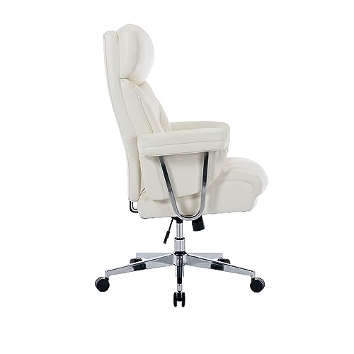 Ergonomic White Office Chair,PU Leather Desk Chair with Wheels,Adjustable Computer Chair,Swivel Task Executive Chair with Lumbar Support&Adjustable Rock Back Tension,Seat Height: 20.49"-23.64"
