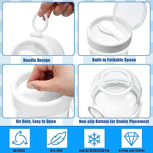 Overnight Oat Containers with Lids and Spoons 3PCS, 20oz Portable Plastic Yogurt Jars, Leakproof Dessert Cups for Yogurt Breakfast On The Go Cups, Oatmeal Jars Snack Containers (3white)