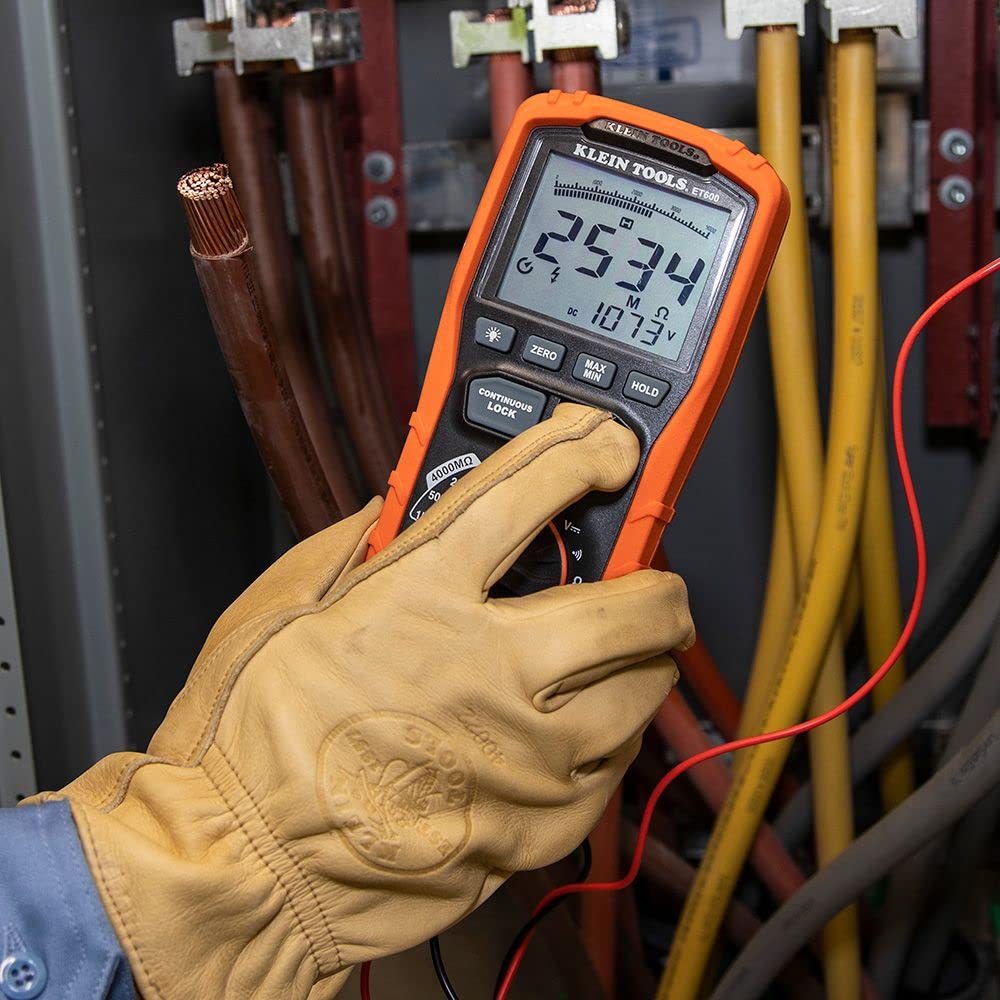 Klein Tools ET600 Multimeter, Megohmmeter Insulation Tester, 4000 Ohms Resistance, 125V/250V/500V/1000V, Auto-Ranging TRMS Multimeter,Orange/Black