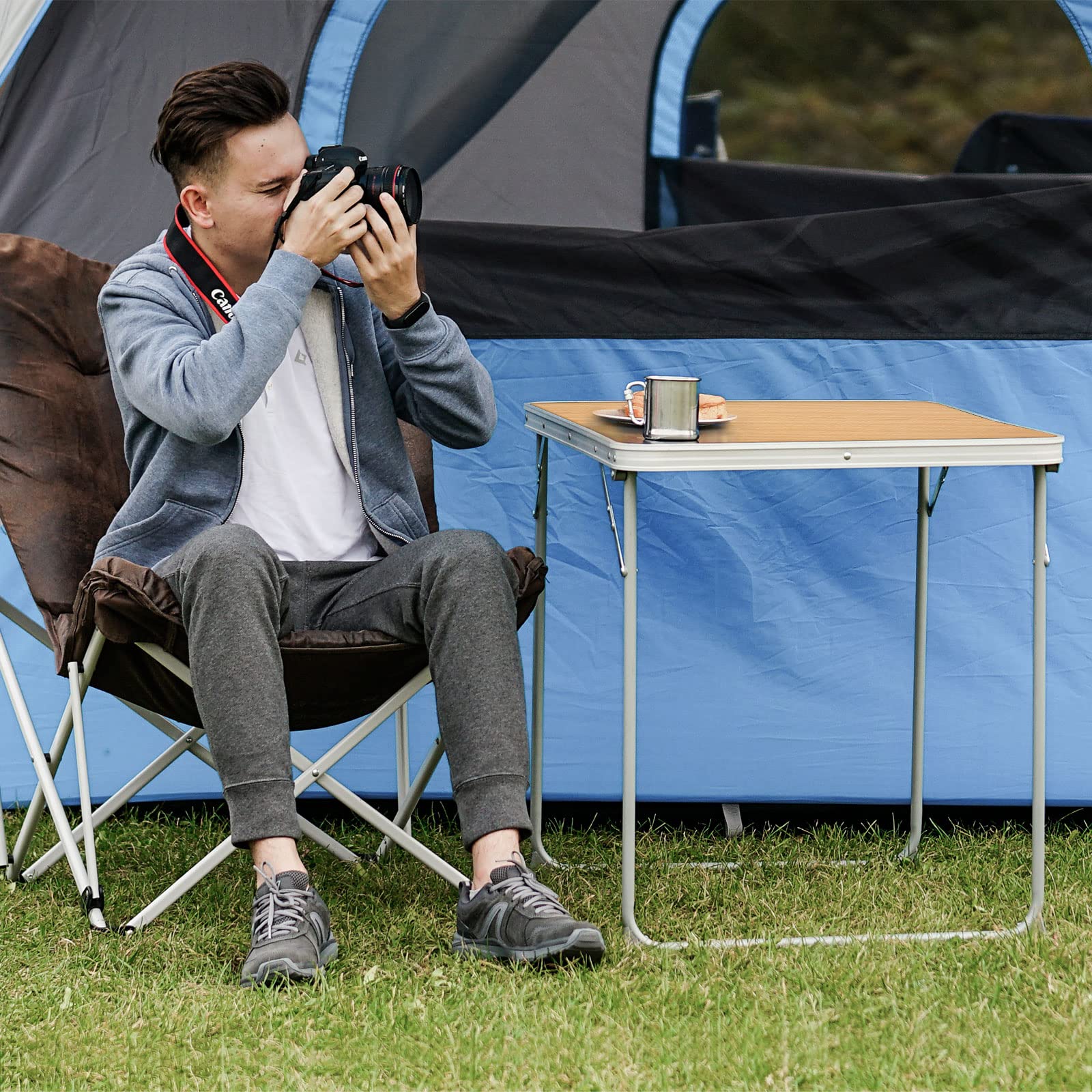 FUNDANGO Folding Camping Table Portable Outdoor Picnic Tables Waterproof and Durable Lightweight Desk with Handle for Outdoor Camp Picnic Beach 7.5lbs.