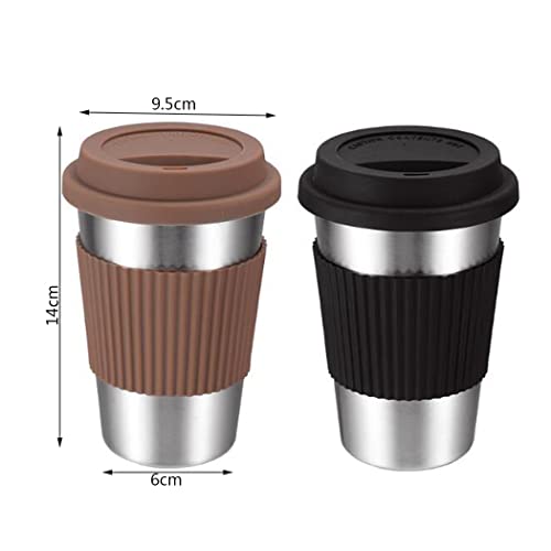 Hoshen 17 Ounce Tumbler Mug (With Silicone Lid), Stainless Steel Coffee Cup, Anti-Scald Coaster, Beverage Cup,Brown