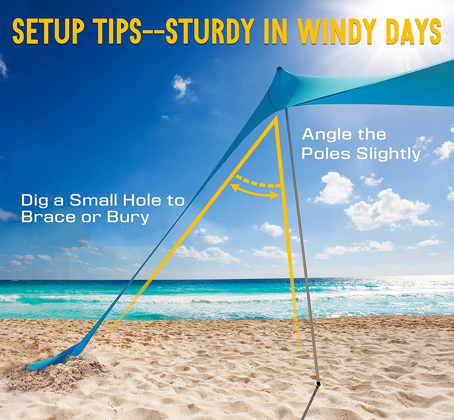 HARBLAND Beach Tent, Portable Beach Canopy UPF50+ with Carry Bag for Outdoors, Backyards, Adults and Babies(7X7 FT, 2 Poles, 2-4 People,Cyan)