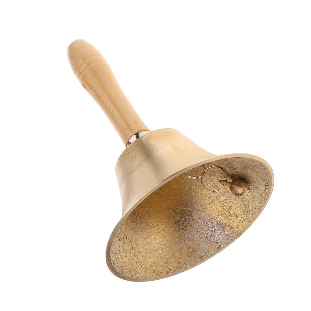 KLKCMS Exquisite Handmade Copper Hand Bell w/Wooden Handle Buddhist Handbell, 8 x 15cm
