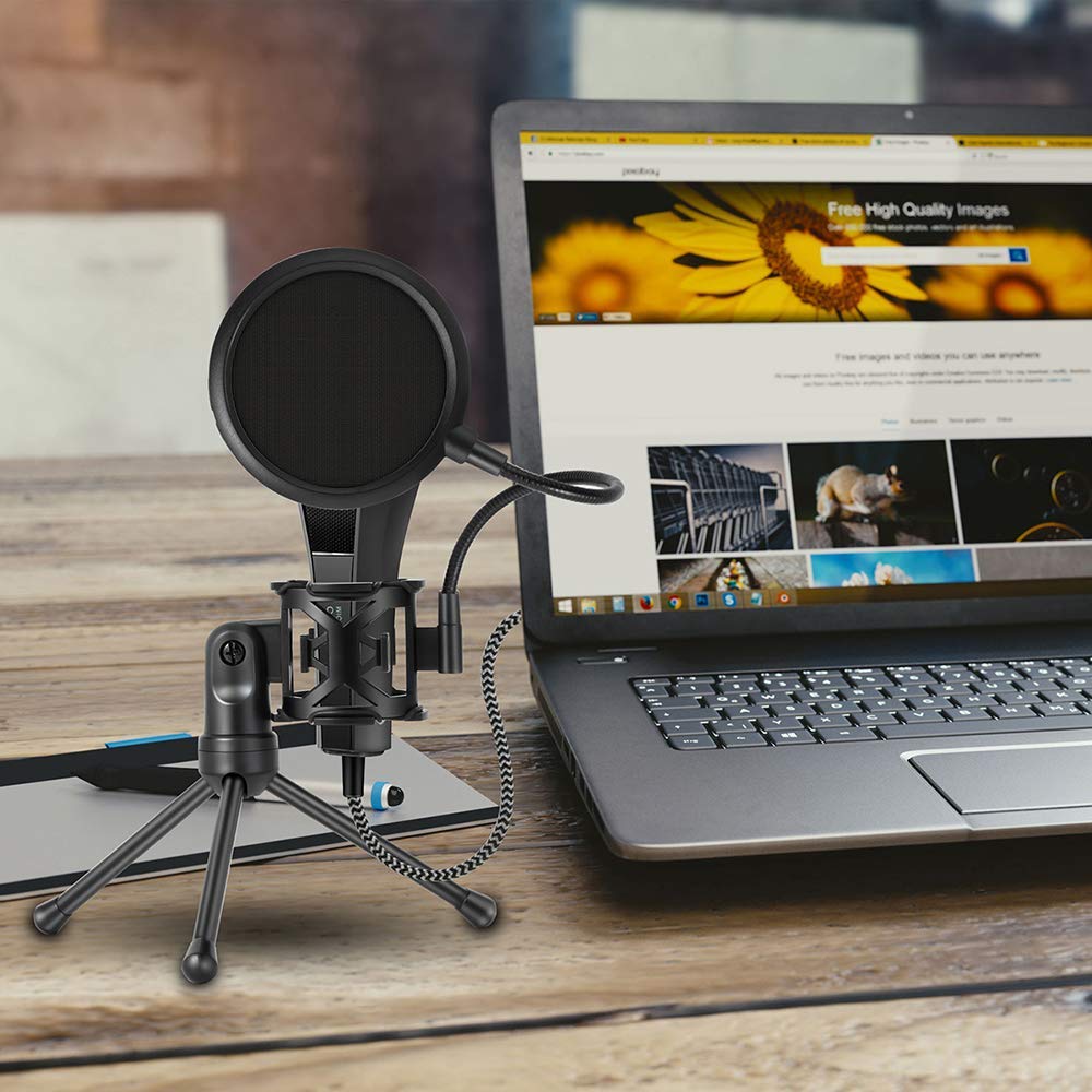 Foldable Microphone Tripod Stand Desktop Mic Holder Shock Mount Pop Filter for Online Broadcasting Chatting Singing