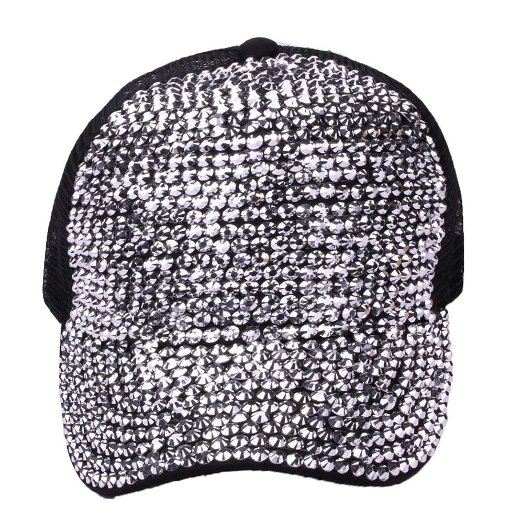 Gudessly Women Men Studded Rhinestone Crystals Adjustable Baseball Cap Plain Sparkle Bling Denim Sun Hat