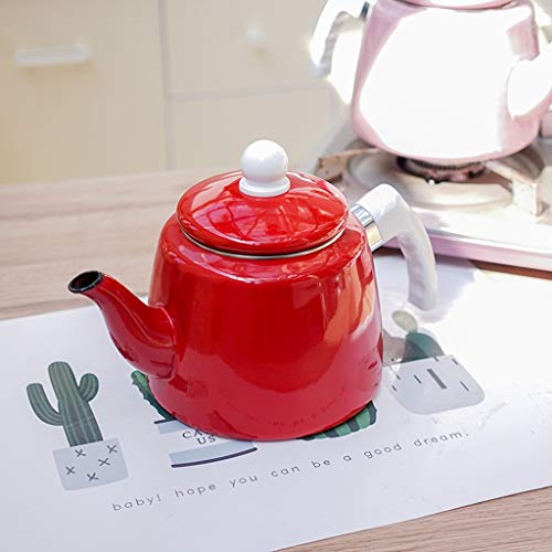 UXZDX Enamel Kettle, Enamel Kettle Coffee Pot Flower Teapot Gas Stove Induction Cooker Universal (Color : Red)
