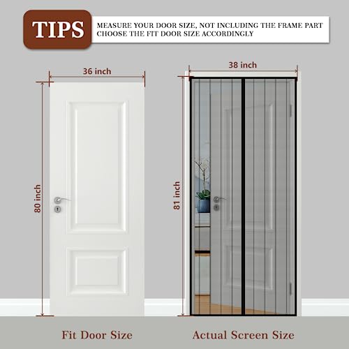 Yotache Magnetic Screen Door New Series Full Strip Magnets Fits Door Size 36 x 80, Screen Size 38" x 81" Full Frame Seal Reinforced Mesh Door Screen Magnetic Closure for Front Patio Back Door