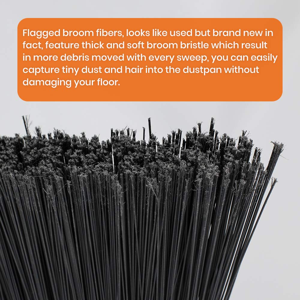 TreeLen Heavy-Duty Broom, Long Handle Angle Broom 14.5" Wide for Garages, Courtyard, Sidewalks, Decks and Outdoor Surfaces, Perfect for Home Kitchen Room Office Floor