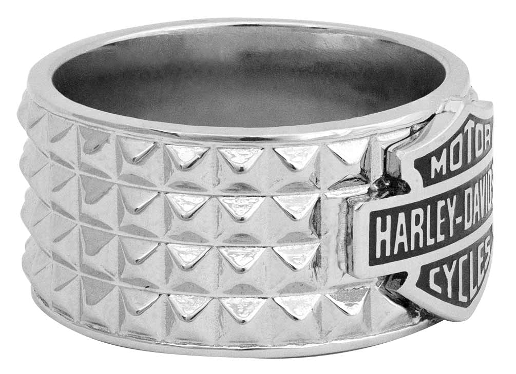 Harley-Davidson Men's Studded Pyramid Bar & Shield Ring, Hand Crafted Stainless Steel (10)
