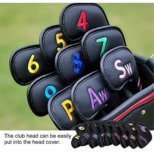 Iron Golf Club Covers, Leather Deluxe Club Head Set Iron Club Head for Irons(Black)
