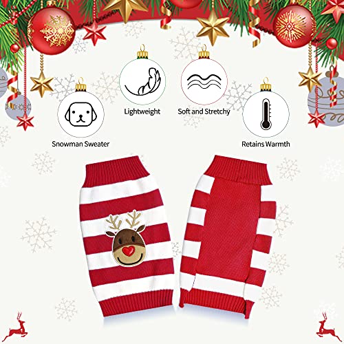 Hotumn Christmas Dog Sweaters Elks Pattern Dog Coat Xmas Classic Striped Style Dog Clothes Knitwear for Small Dogs Cats - Red (Large)