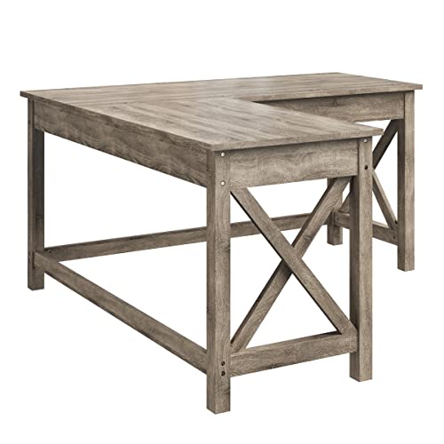 Lavish Home L-Shaped Computer Desk, Gray, Grey Woodgrain Finish