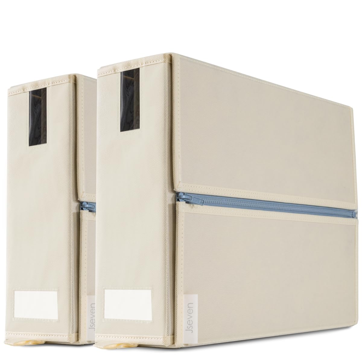 JSEVEN Linen Organizer, SheetCube Foldable Bed Sheet Organizing 2Pcs set, Beige Color, Fabric Storage Bin for Bed Sheets, Duvet Cover and Pillowcases,